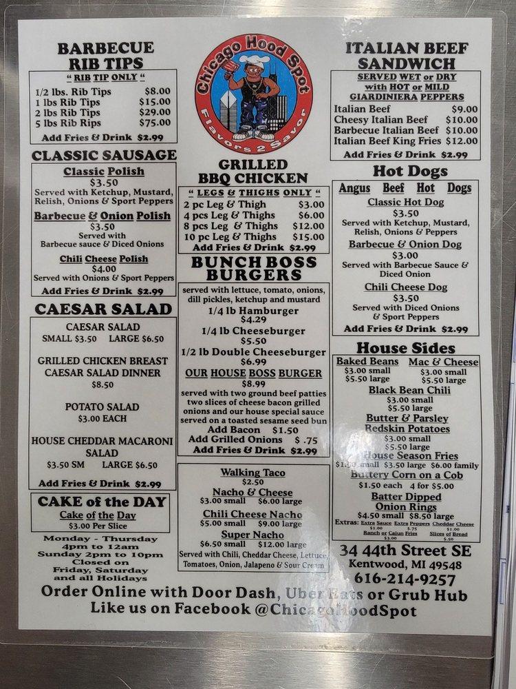 Menu at Chicago Hood Spot BBQ, Kentwood