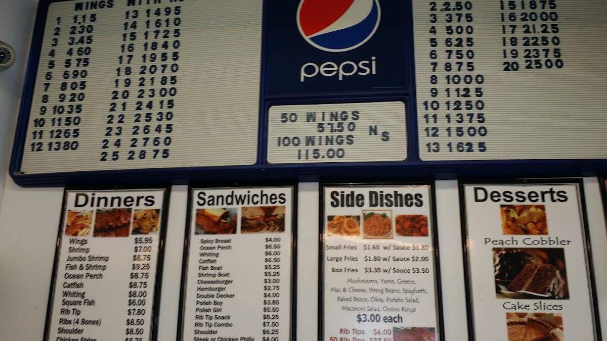 Menu at Kim's Wings restaurant, Cleveland, St Clair Ave.