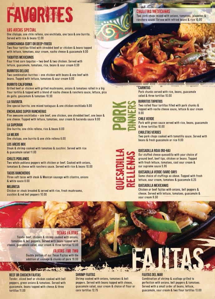 Menu at Los Arcos Mexican Restaurant, Goose Creek
