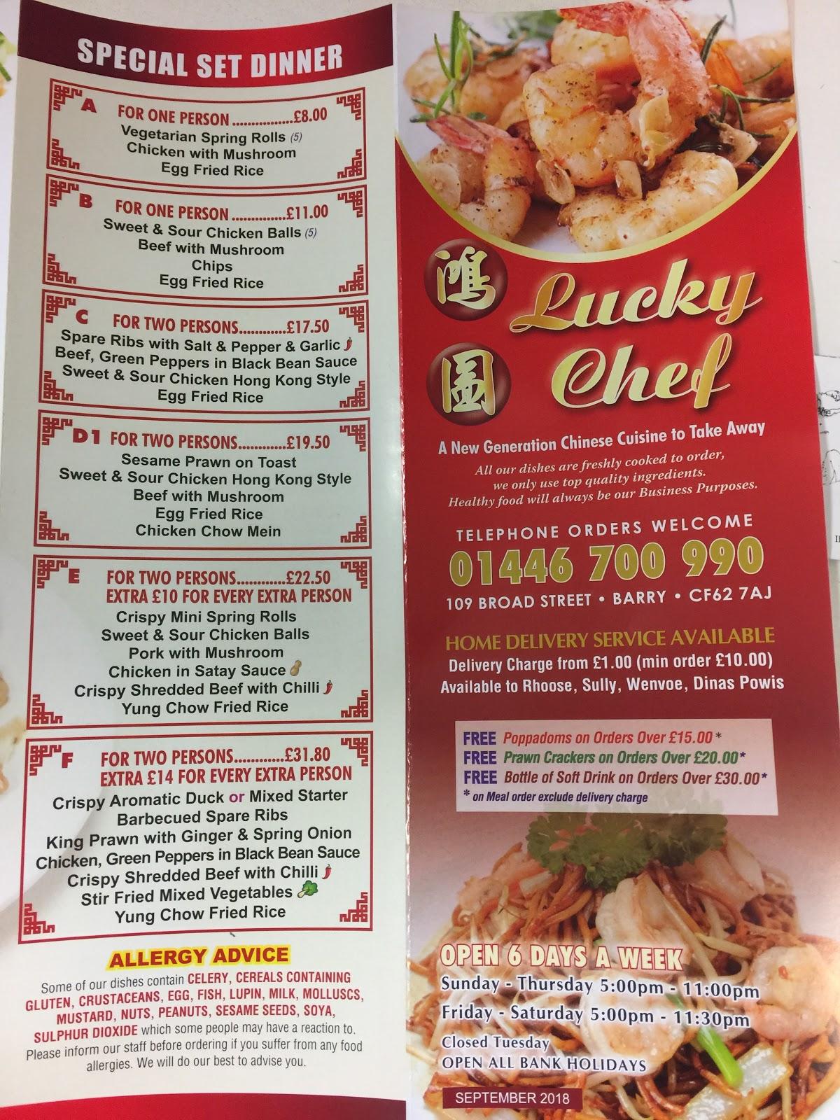 Menu at Lucky Chef restaurant, Barry, 109 Broad St