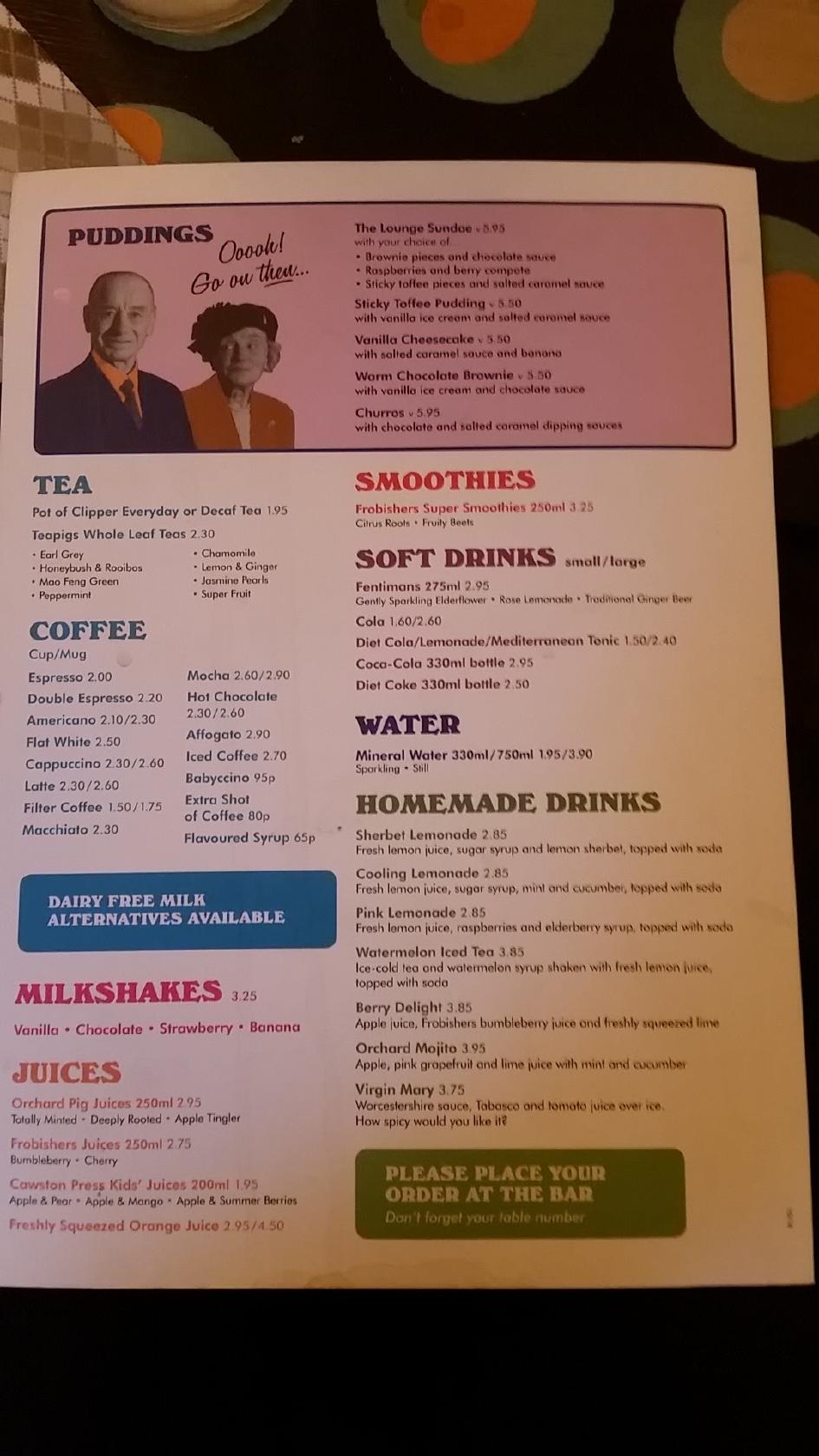 Menu at Tarko Lounge cafe, Barnstaple