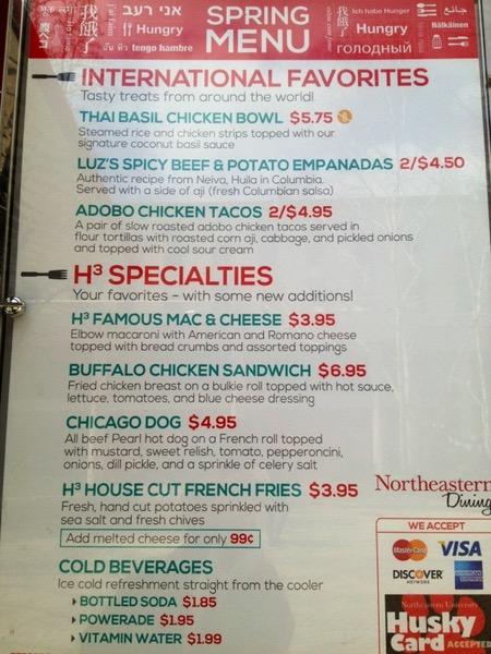 Menu at the H3 Food Truck, Boston