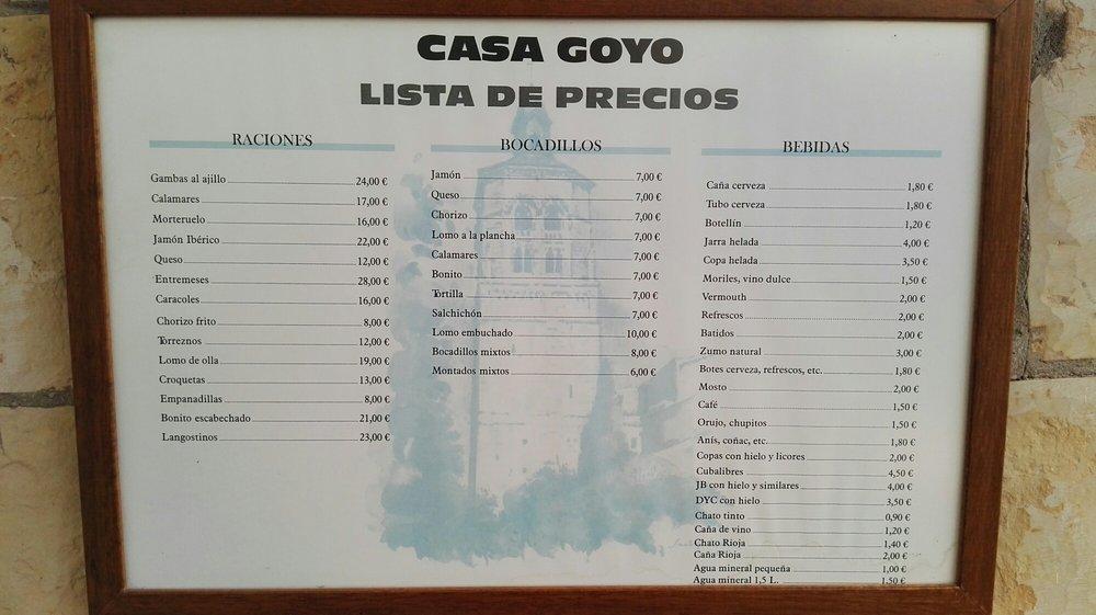 Menu at Bar Restaurante Casa Goyo, Alcocer, C. Mayor