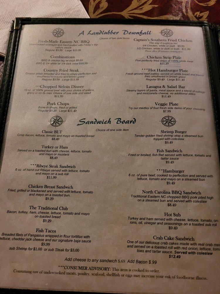 Menu at Friday's 1890 Seafood & BBQ, New Bern