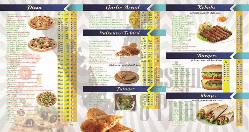Menu at King Pizza pizzeria, Widnes