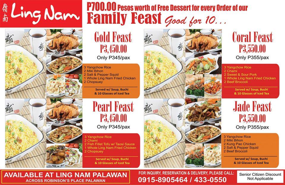Menu at Ling Nam restaurant, Puerto Princesa, Puerto Princesa North Road