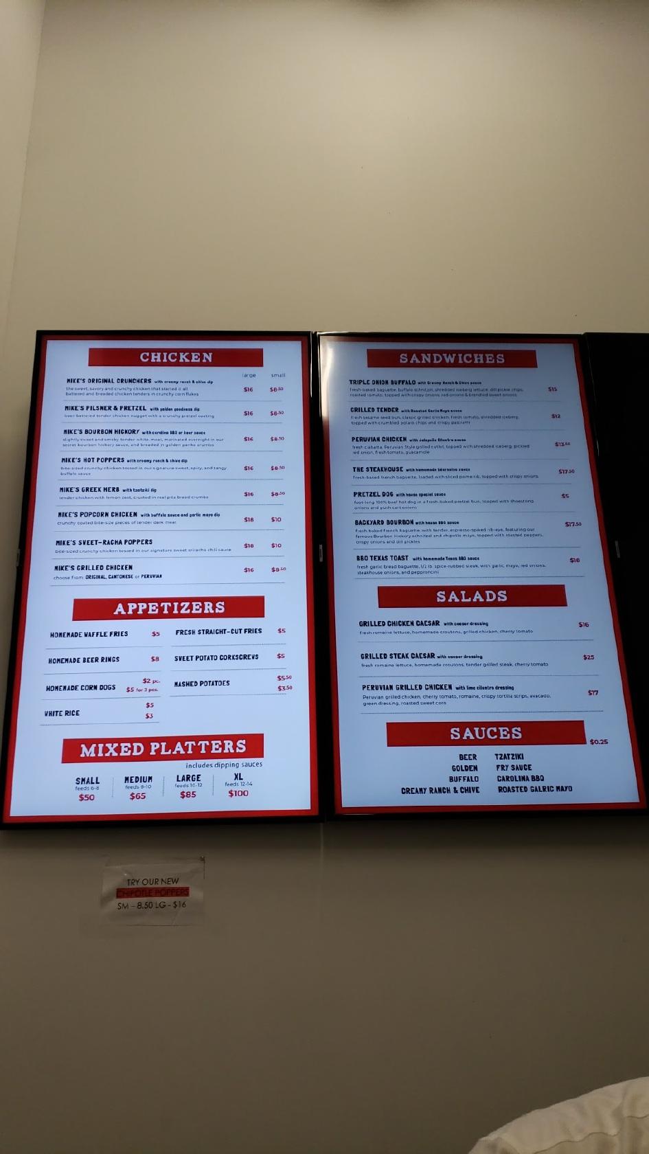 Menu at Mike's Chicken restaurant, Lakewood Township