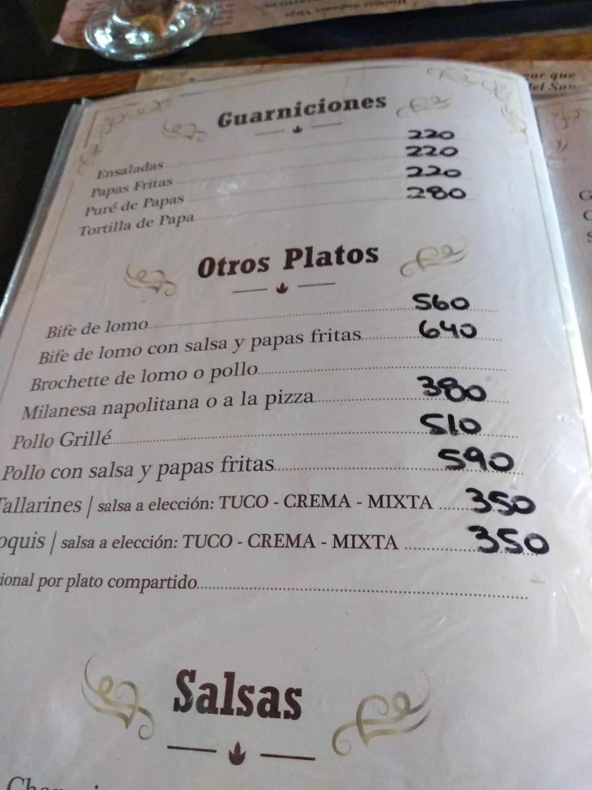 Carta del restaurante Papagayos, Sauce Viejo