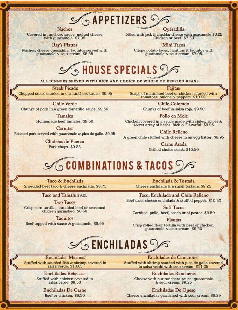 Menu at Ray's Tepeyac restaurant, Covina