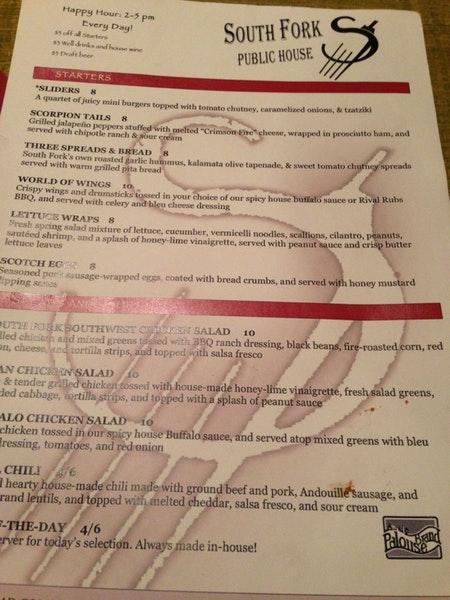 Menu at South Fork Public House, Pullman