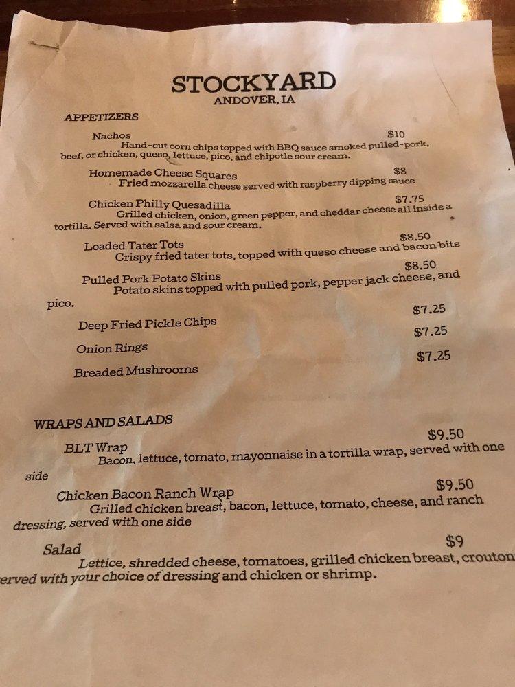 Menu at Stockyard Bar and Grill, Andover