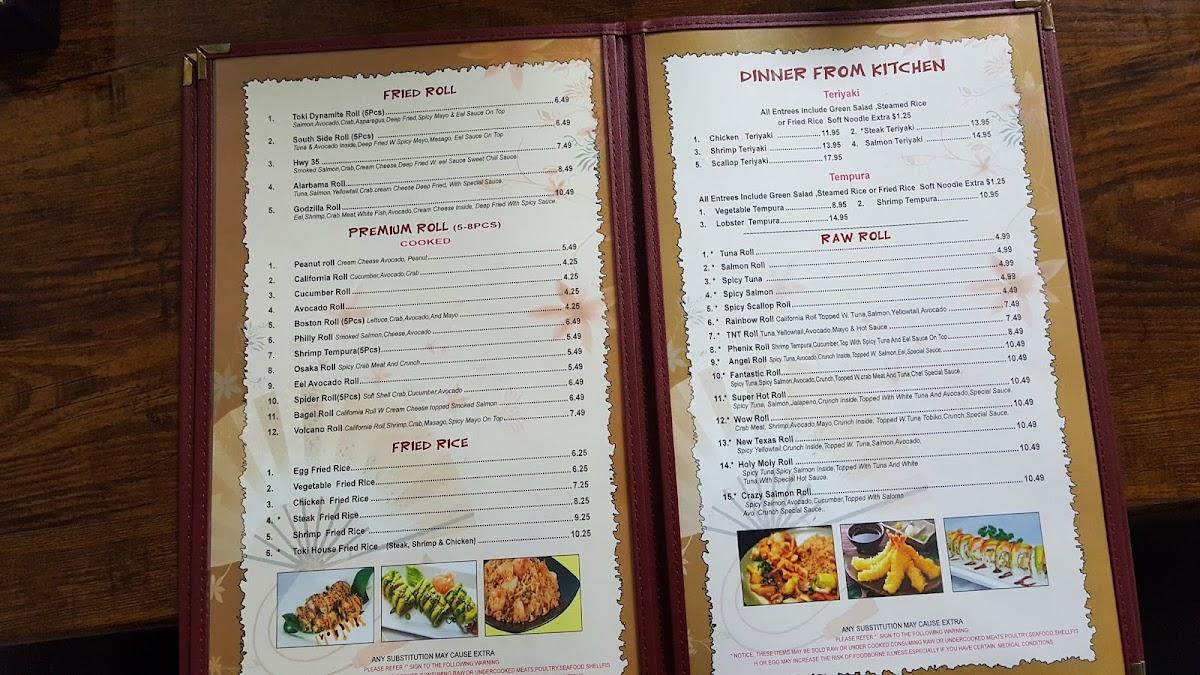 Menu at Toki Sushi Steakhouse, Rainsville
