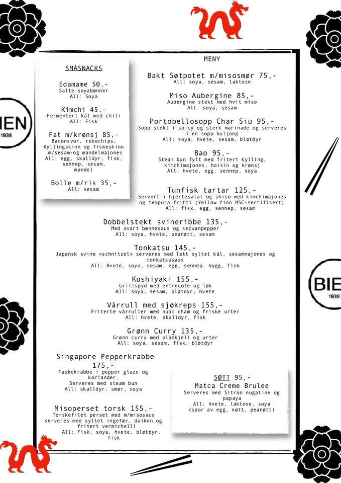 Menu at Bien restaurant, Bergen