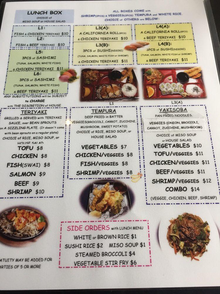 Menu at Koume Japan restaurant, Plantation