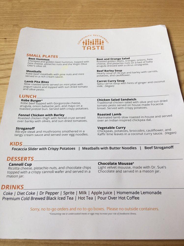 Menu at Taste Community Restaurant, Fort Worth