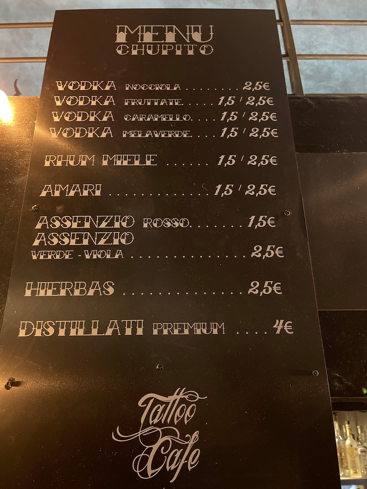 Menu at Tattoo cafè (drinks, beer and shot) pub & bar, Turin