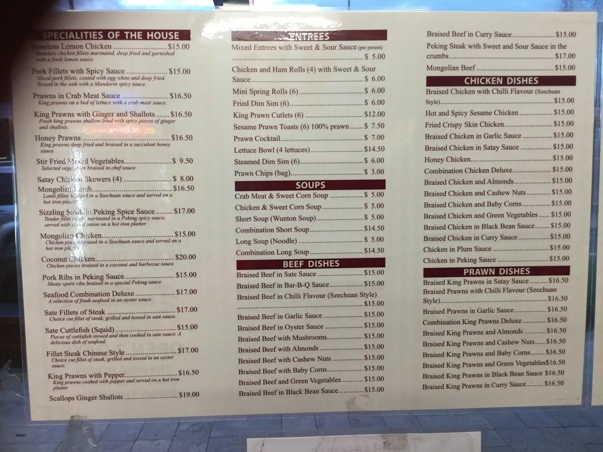 Menu at Happy Inn Restaurant, Singleton