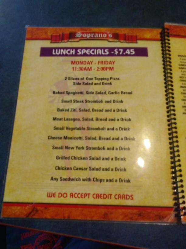Menu at Soprano's Italian Restaurant, Randleman