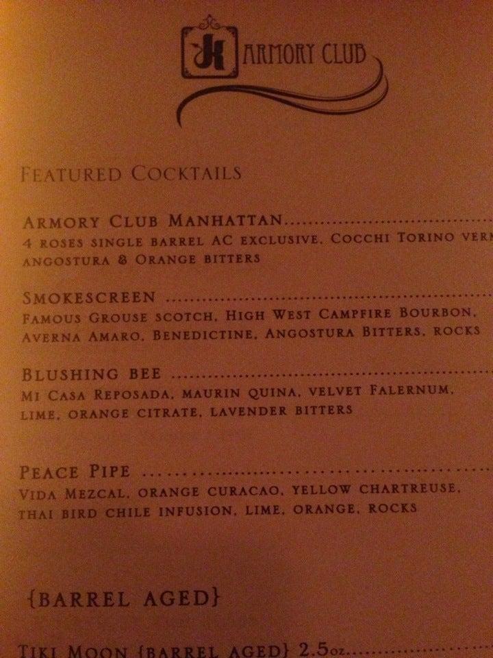 Menu at The Armory Club, San Francisco