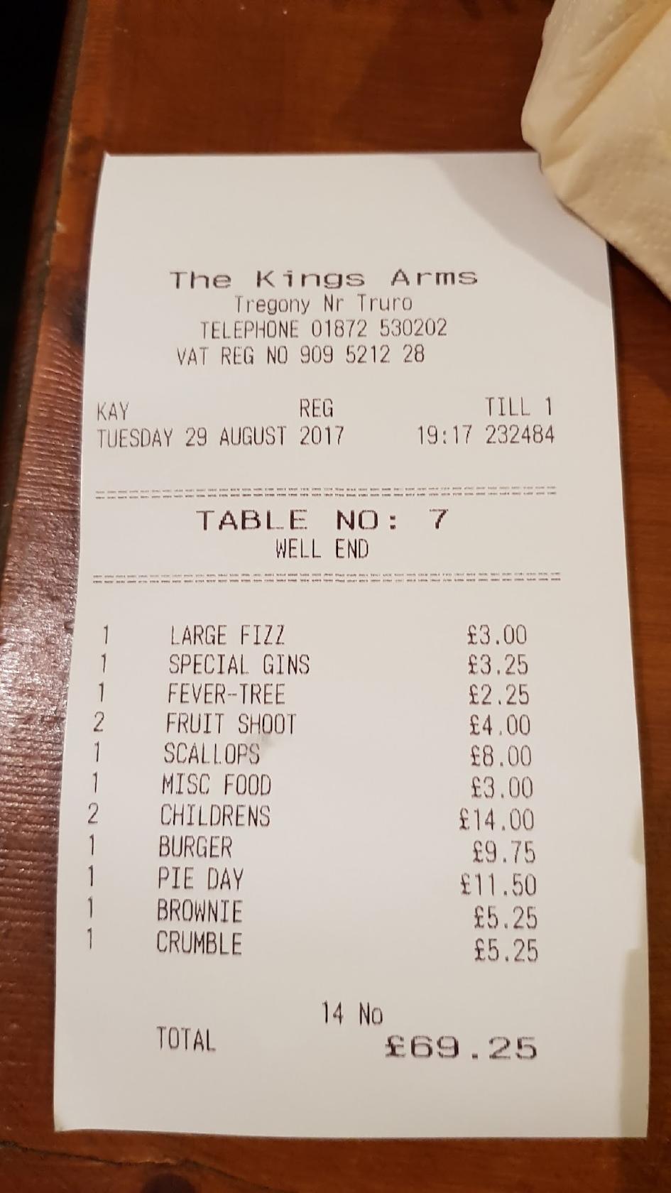 Menu at The Kings Arms pub & bar, Tregony