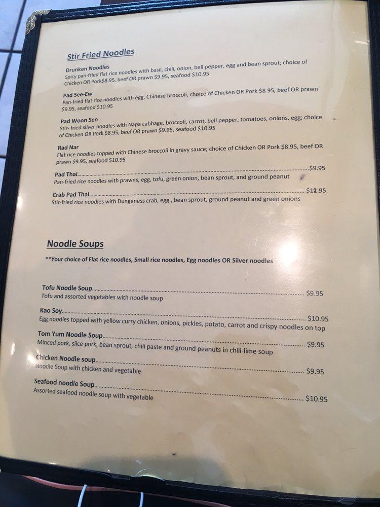 Menu at Vanda Thai restaurant, Walnut Creek
