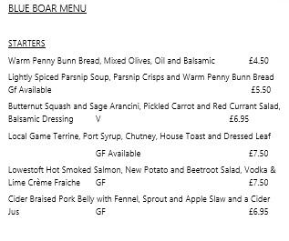 Menu at The Blue Boar pub & bar, Lowestoft