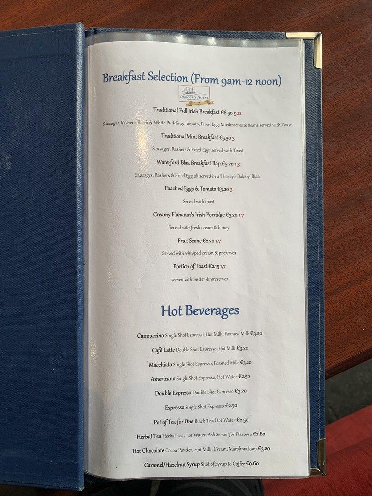 Menu at Dooley's Dry Dock Bar, Waterford