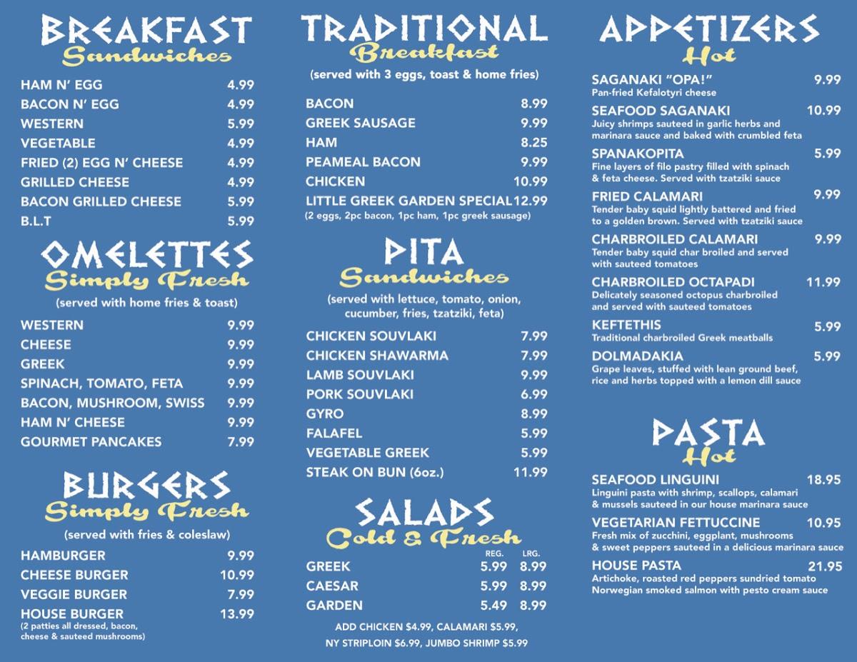Menu at Little Greek Garden restaurant, Caledon
