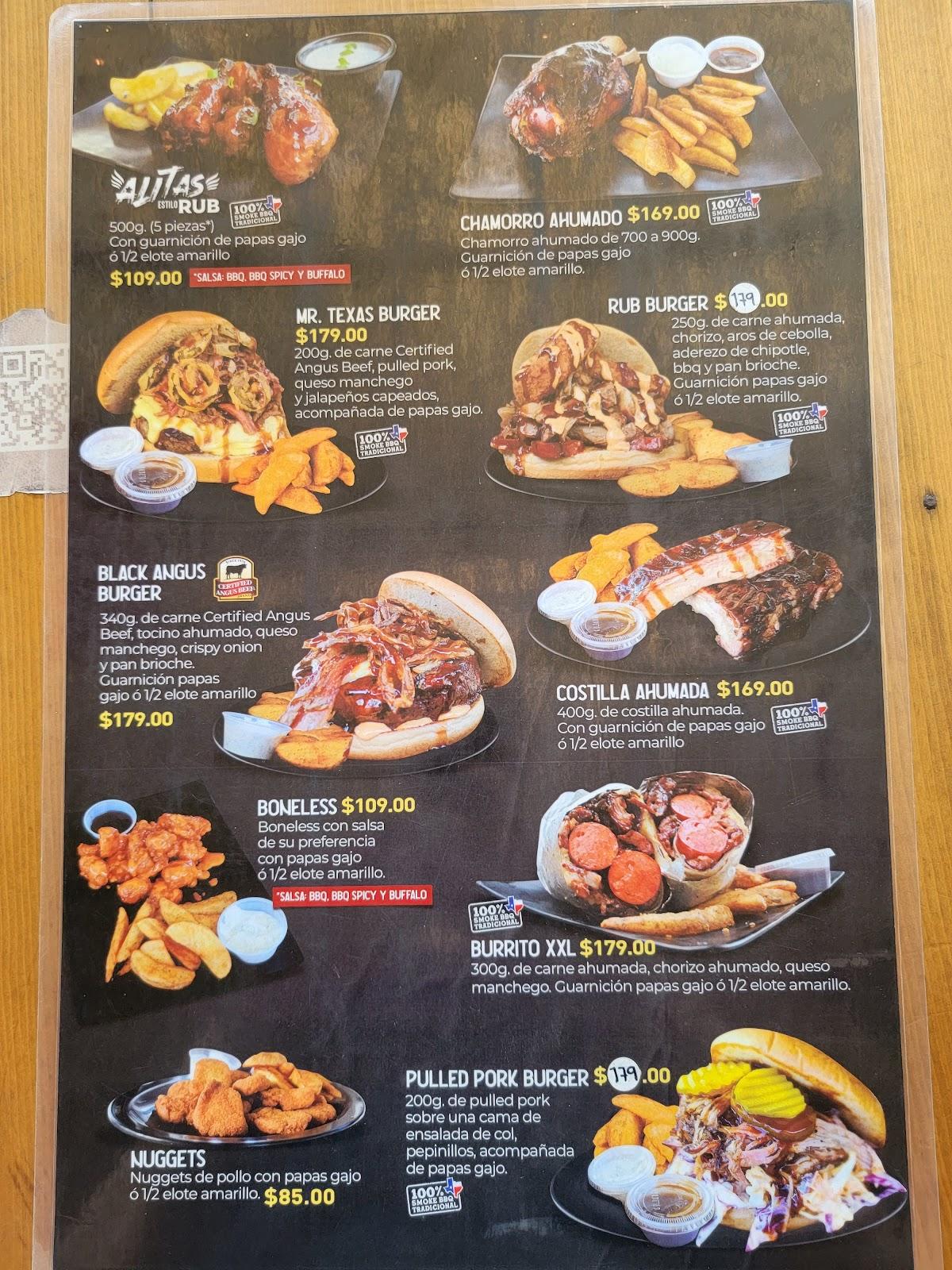 Menu at Rub Bbq Zona Dorada, Mazatlán