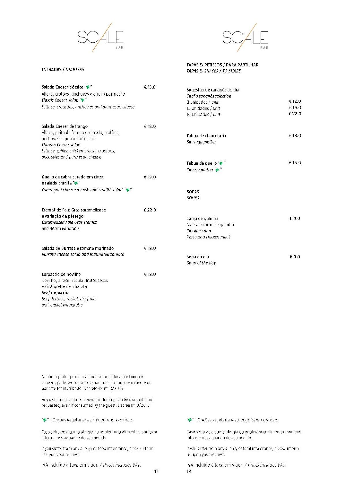 Menu at Scale Bar, Lisbon