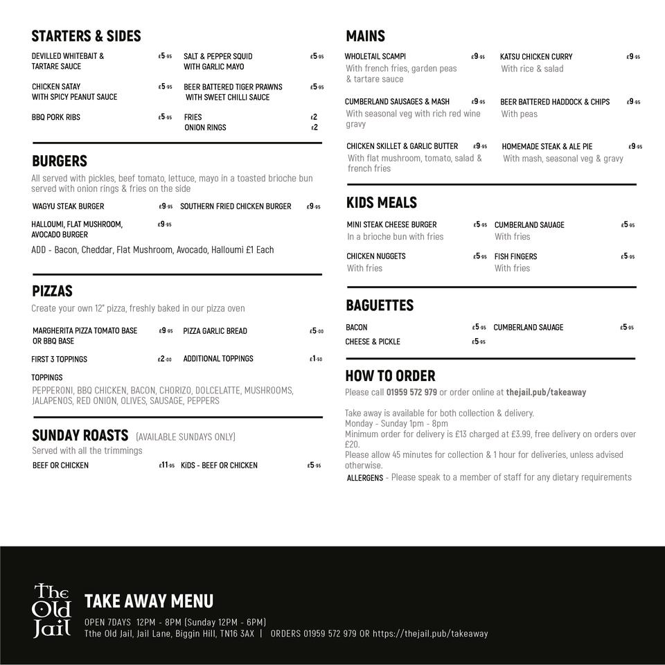 Menu at The Old Jail pub & bar, Biggin Hill