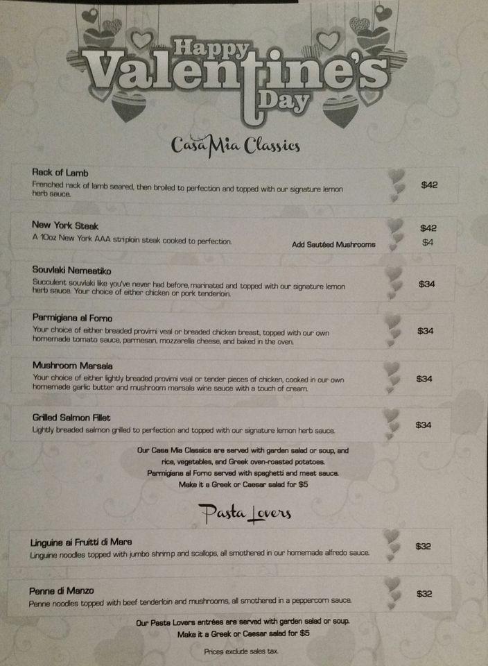 Menu at Casa Mia Barrie, Barrie