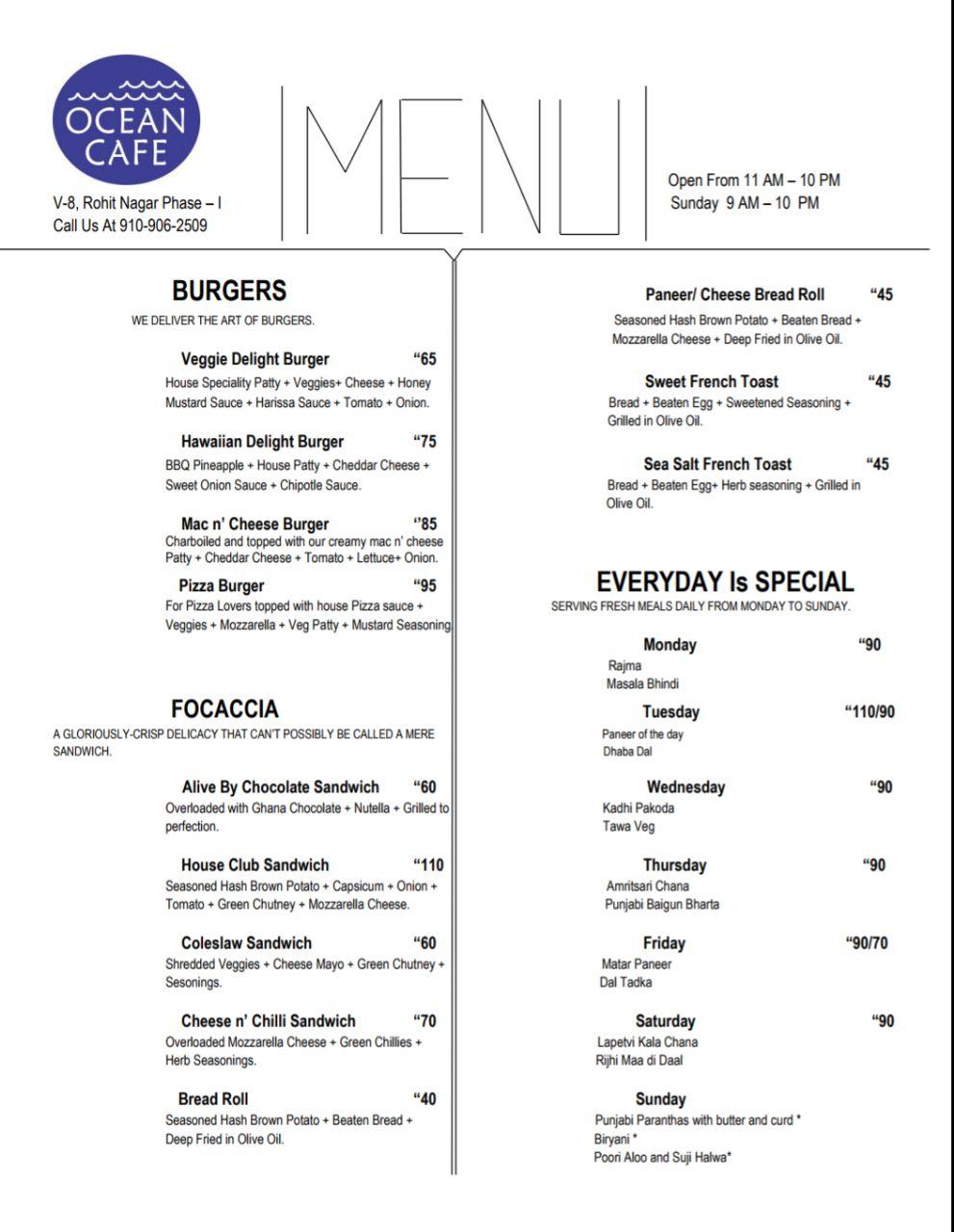 Menu at Ocean Cafe, Bhopal, V8