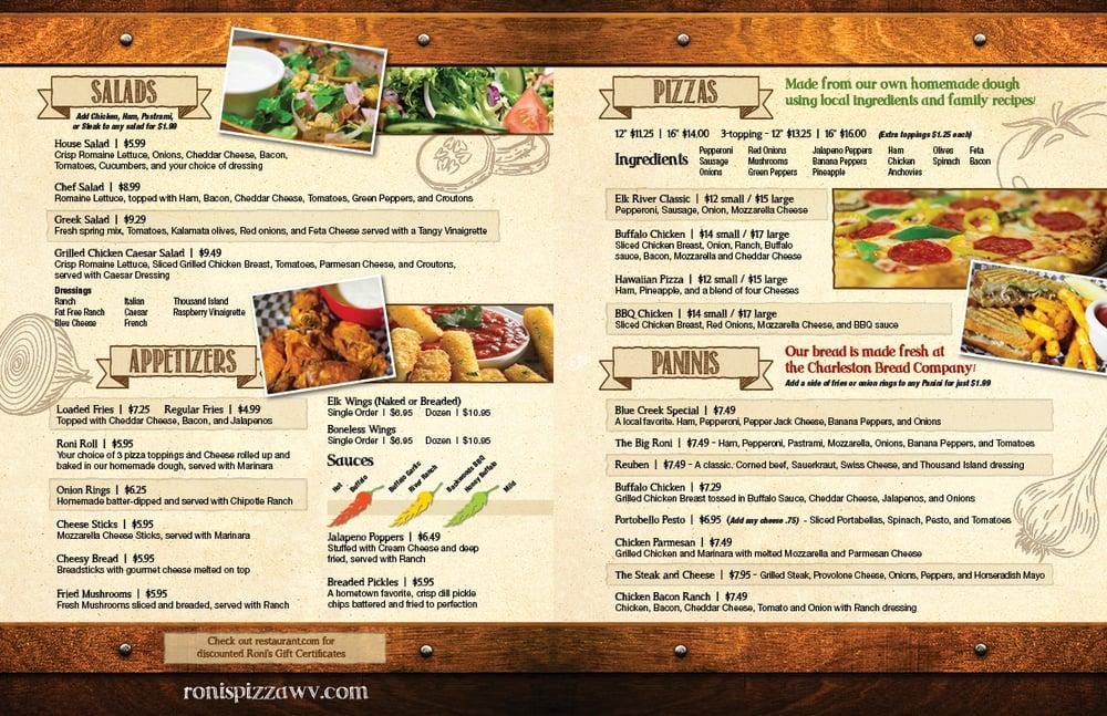 Menu at Roni's Pizza Bar, Elkview, Frame Rd