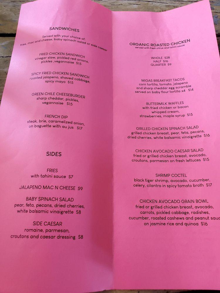 Menu at the Water Stop restaurant, Marfa