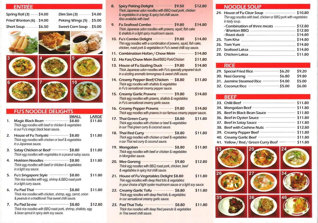 Menu at House of Fu fast food, Clayfield