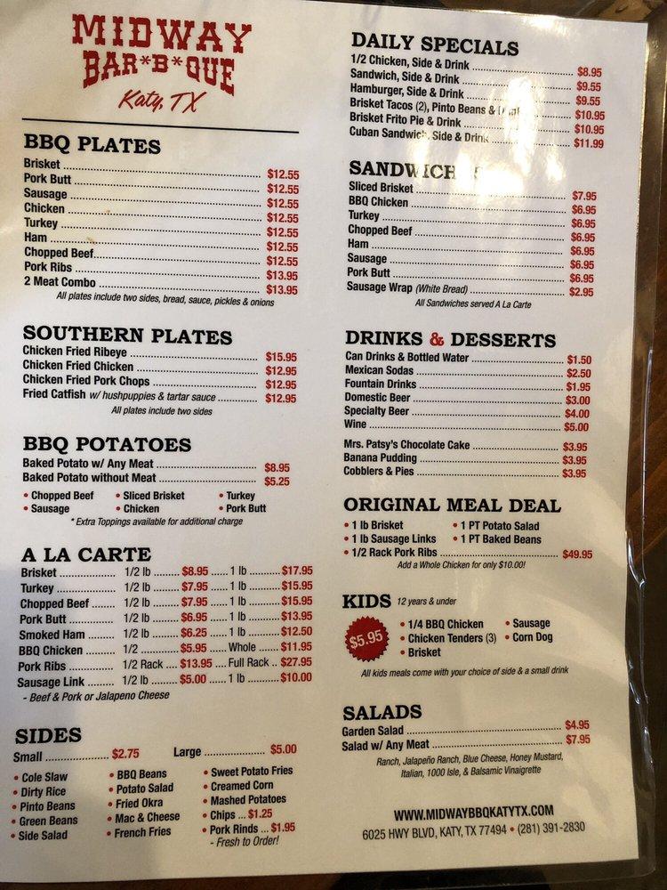 Menu at Midway BBQ, Katy