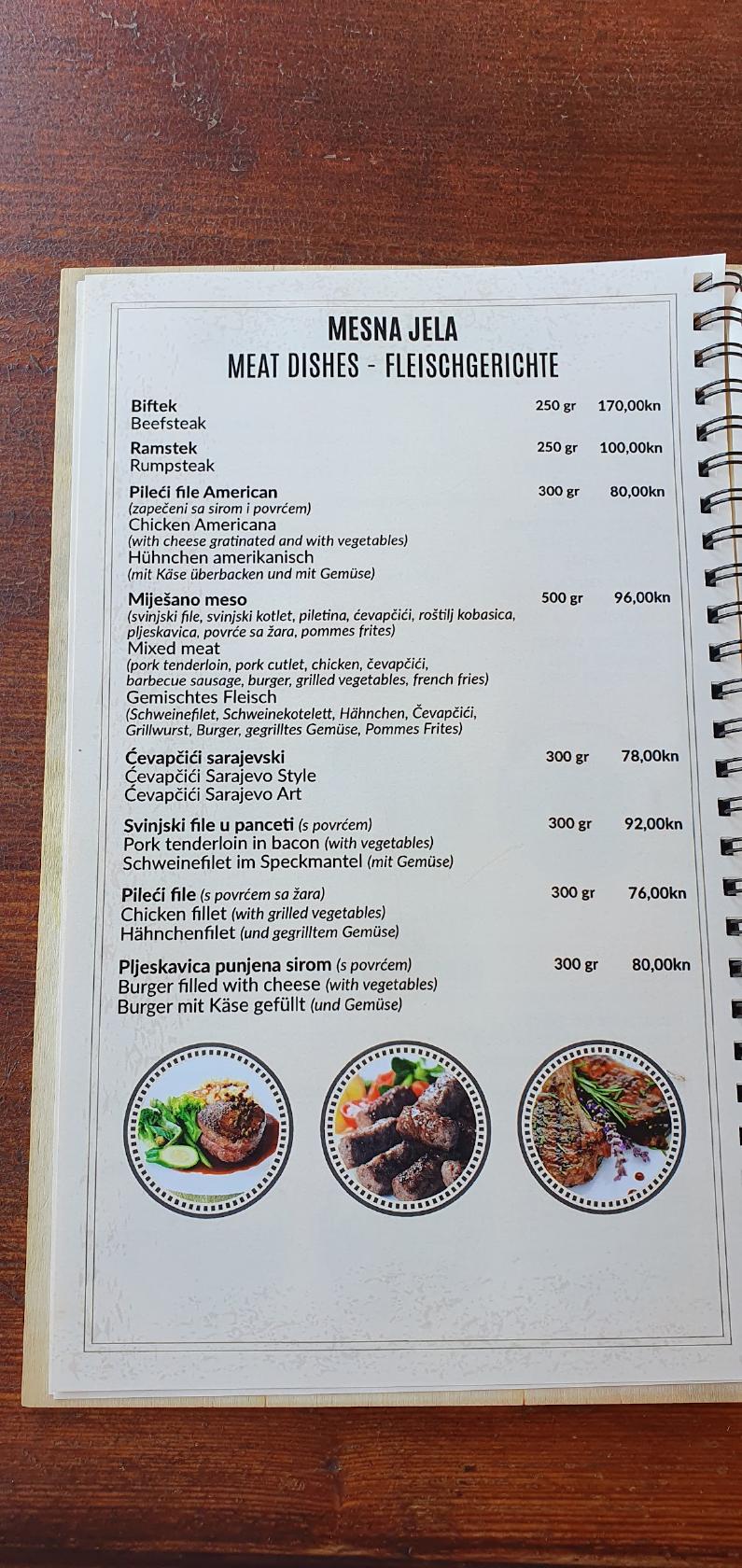 Menu at Pizzeria Malo More, Trogir