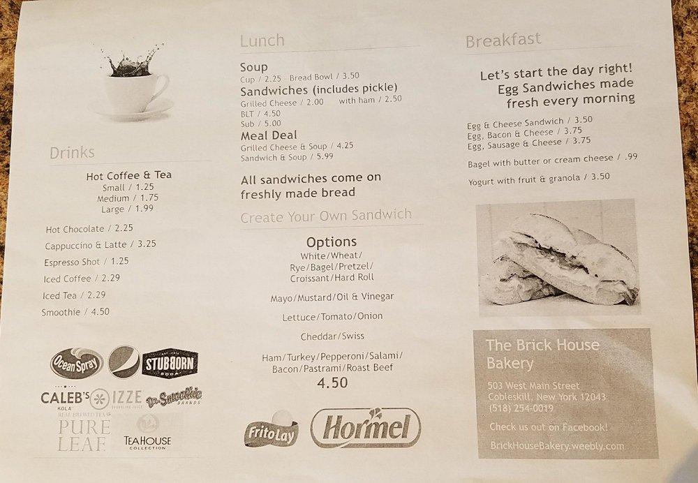 Menu at The Brick House Bakery, Cobleskill