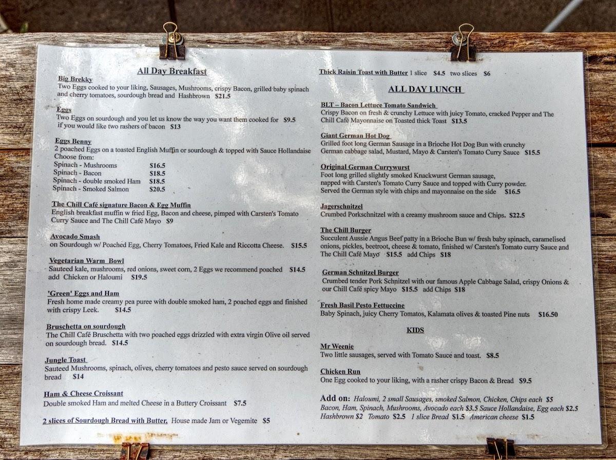 Menu at The Chill Cafe BierGarten, Wooloowin