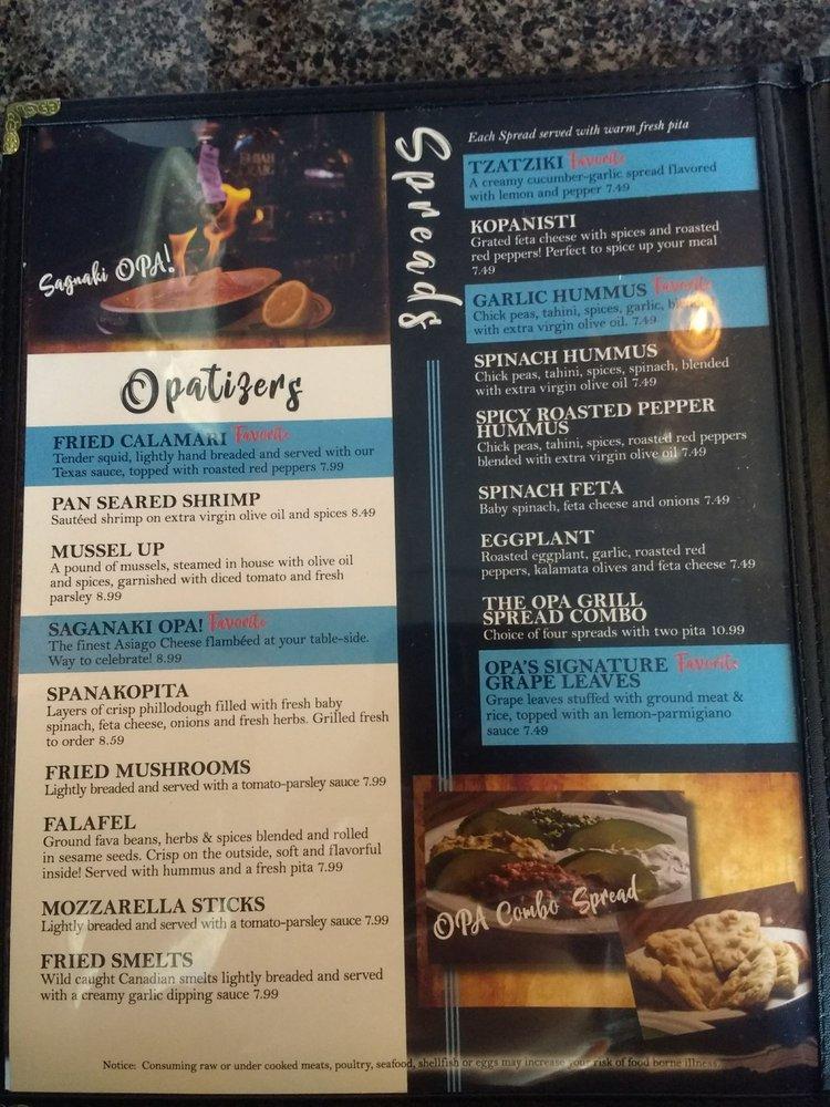 Menu at Opa Grill & Tavern restaurant, Delaware, 18 S Sandusky St