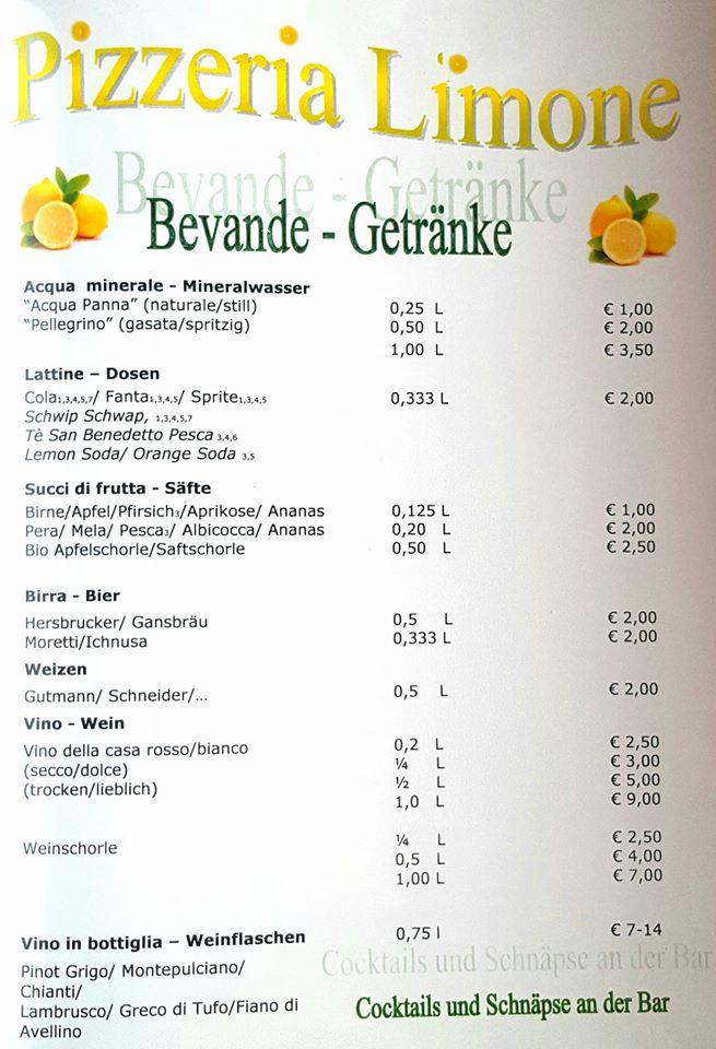 Speisekarte von Pizzeria Limone, Lauterhofen