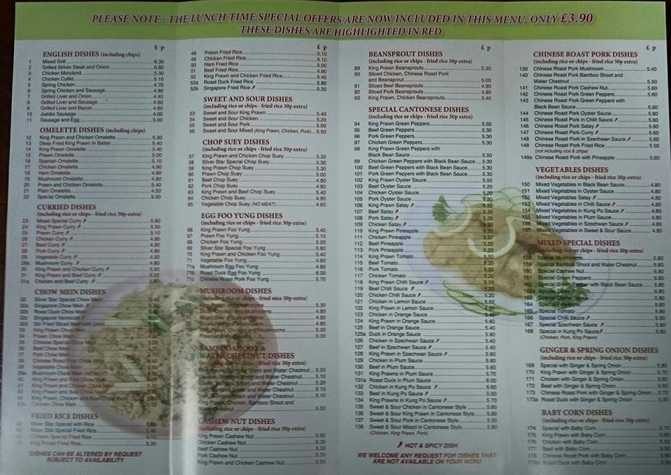 Menu at Silver Star restaurant, Hartlepool