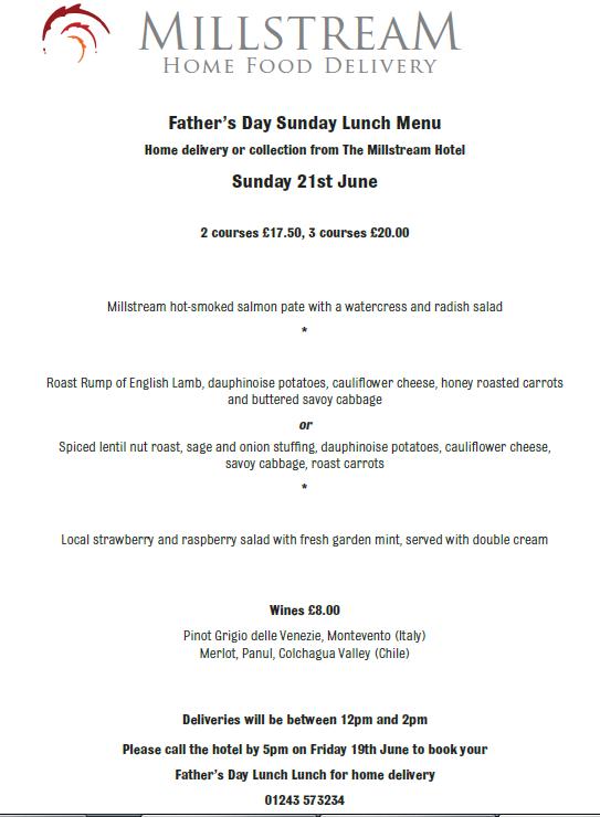 Menu at The Millstream Hotel & Sea School Restaurant, Chichester