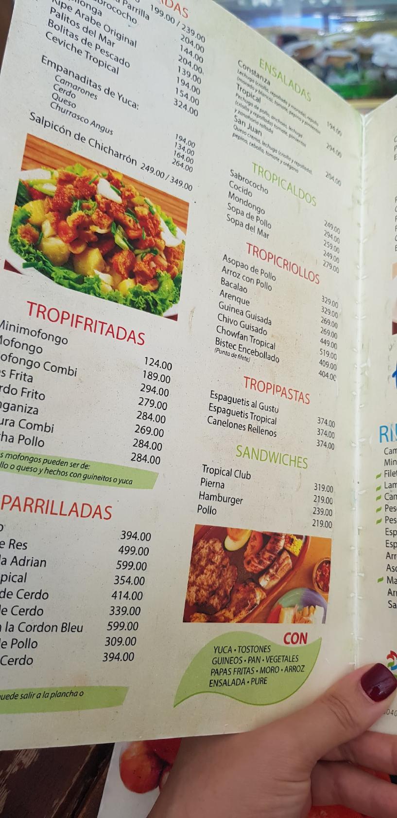 Carta del restaurante Adrian Tropical, Santo Domingo, next to L´Oscar