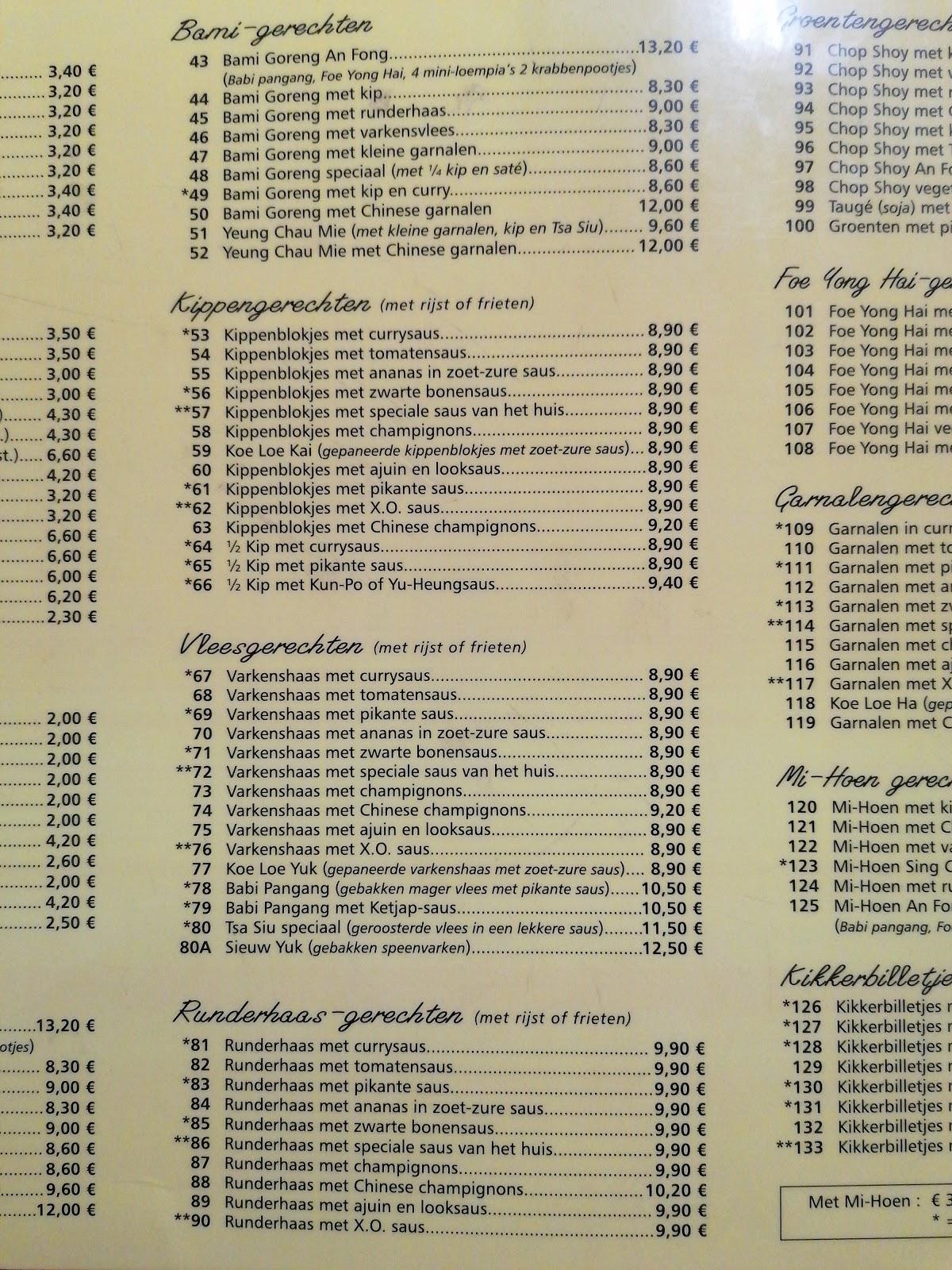 Menu at An Fong, Rijkevorsel