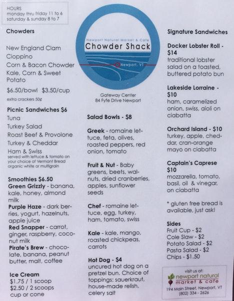 Menu at Chowder Shack cafe, Newport
