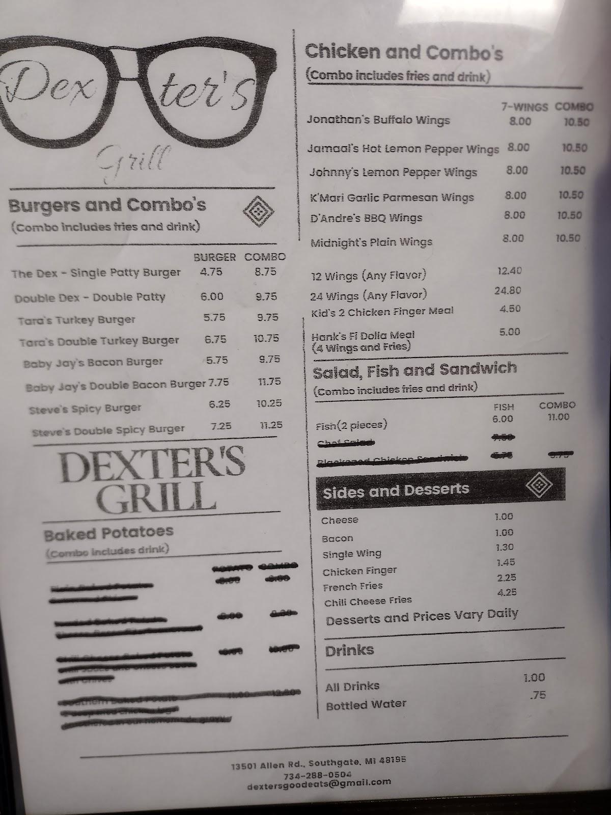 Menu at Dexter's Grill restaurant, Southgate