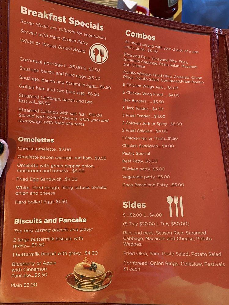 Menu at Gee's Caribbean Style restaurant, Cincinnati