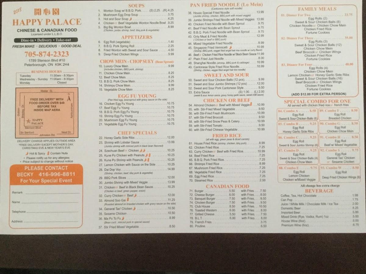 Menu at Happy Palace Chinese And Canadian Restaurant, Peterborough